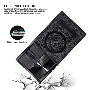 KUGEW for Samsung Galaxy S23 Ultra Case with Kickstand & Camera Cover, 3-Way Metal Stand[Horizontal & Vertical Stand] Luxury Leather Back Slim Fit Rugged Bumper Cover Heavy Duty Shockproof (Black)