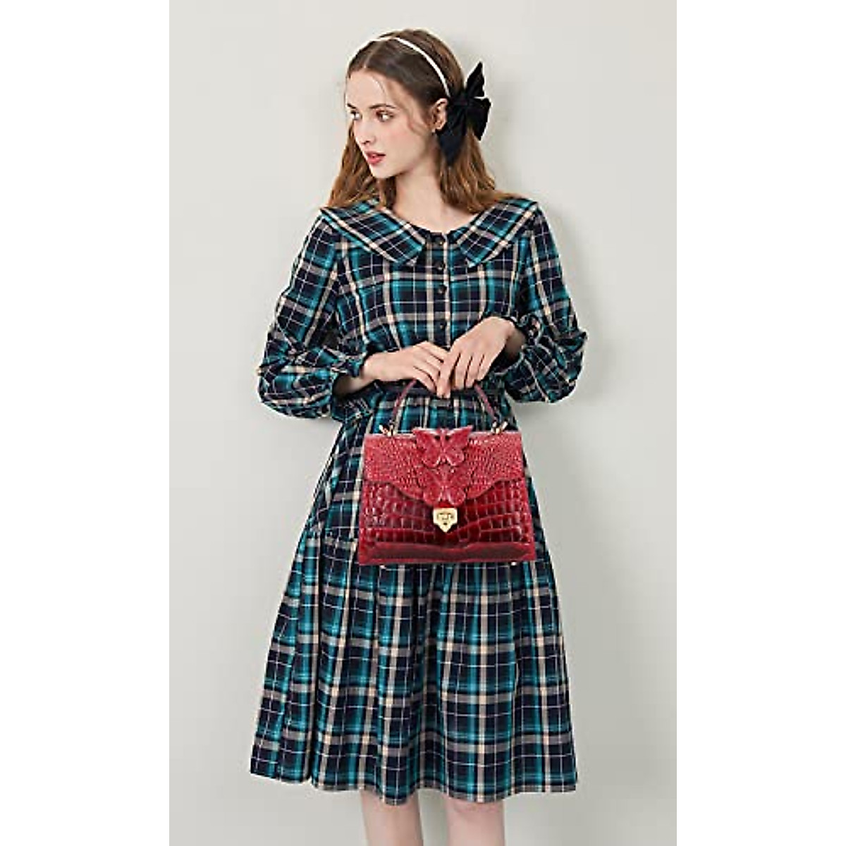 PIJUSHI Designer Handbags for Women Crocodile Leather Crossbody Satchel Bag with Butterfly(66297 Red)