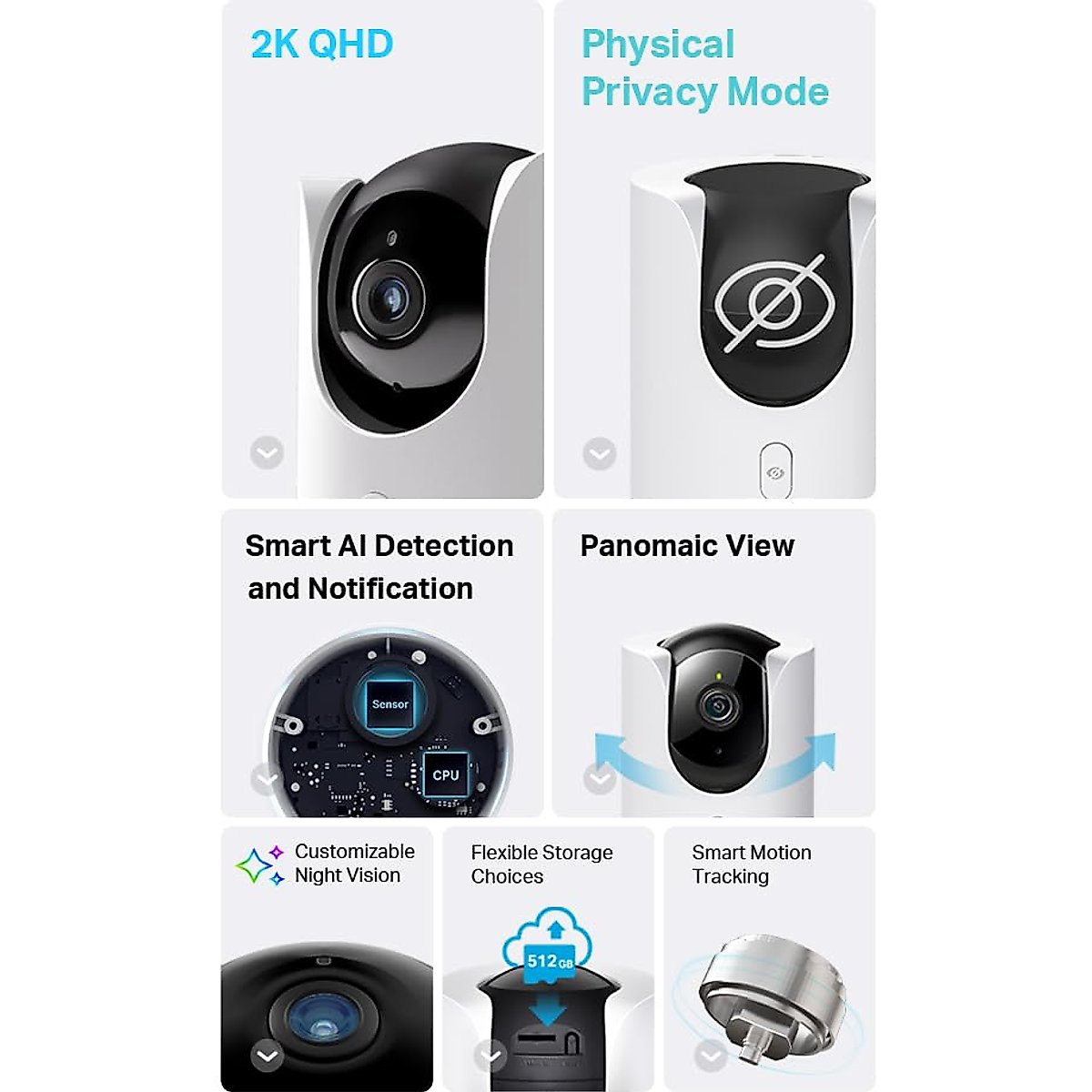 TP-Link Tapo 2K QHD Pan/Tilt Wi-Fi Camera | Physical Privacy Mode | Color Night Vision | AI Detection | Motion Tracking | 2-Way Audio | Local/Cloud Storage | Works w/Alexa&Google Home | (Tapo C225)