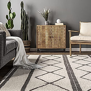 nuLOOM Sondra Machine Washable Wool Moroccan Diamond Area Rug, 5' x 8', Ivory