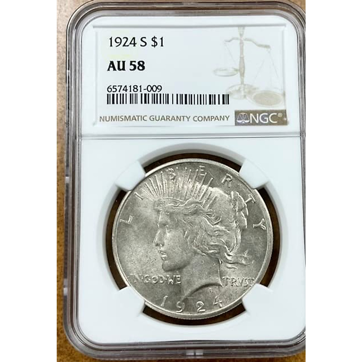 1924 S Peace Dollar $1 NGC AU-58