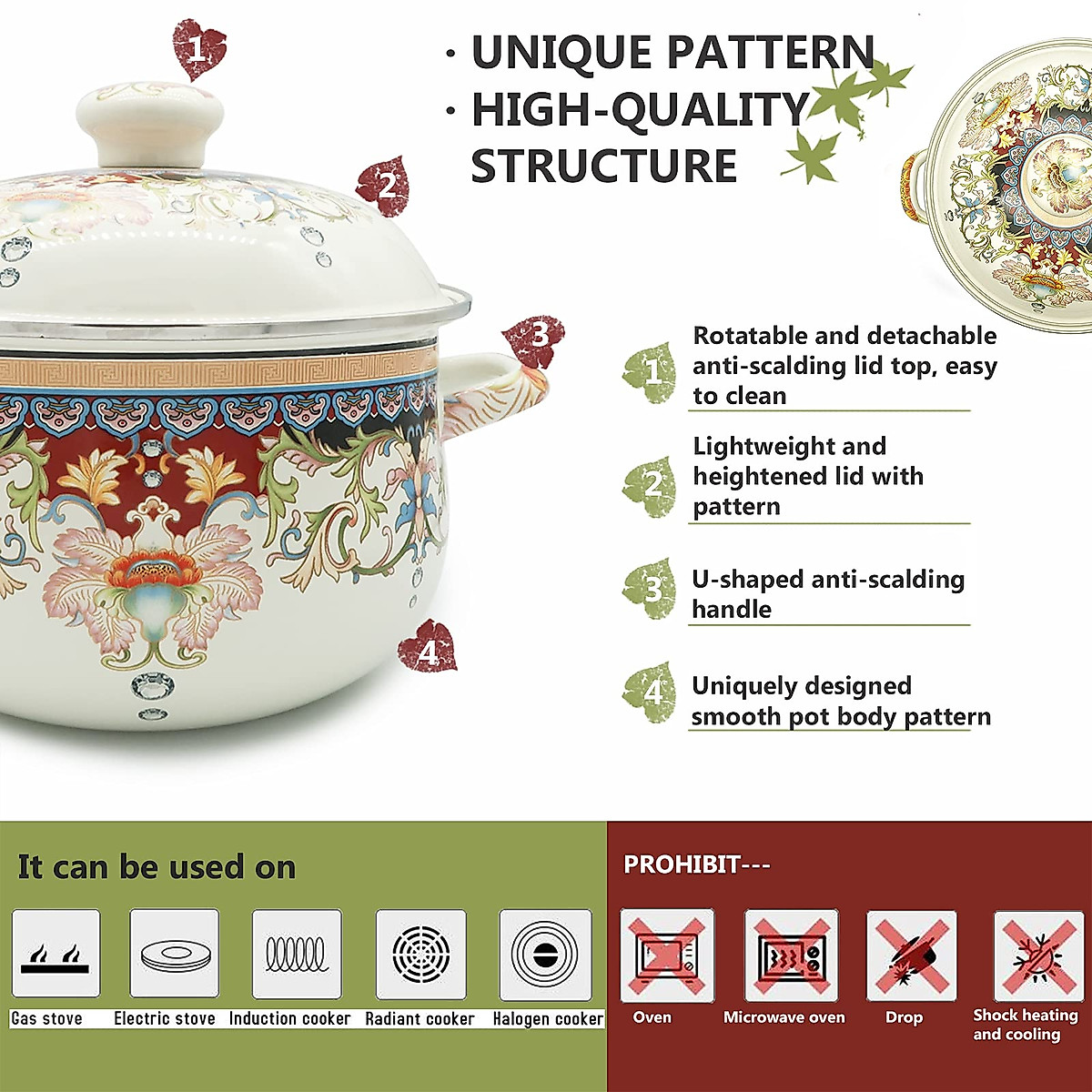 OLYTARU Nonstick Deep Enamel on Steel Stock Pot/Stockpot with Lid, 3 Quart (3L)