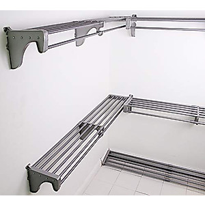 EZ Shelf - Walk in Closet System - 5 Pack - Expandable Closet Shelf with Hanging Rod (Each 40.5–73”) - with 4 End Brackets - Silver - Strong - Easy to Install – Alternative to Wire Closet Shelving