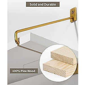 Gronda White Floating Shelves Set of 2, Modern Floating Shelves Wall Mounted with Gold Bracket Wall Shelves for Living Room Bathroom Bedroom Kitchen Office
