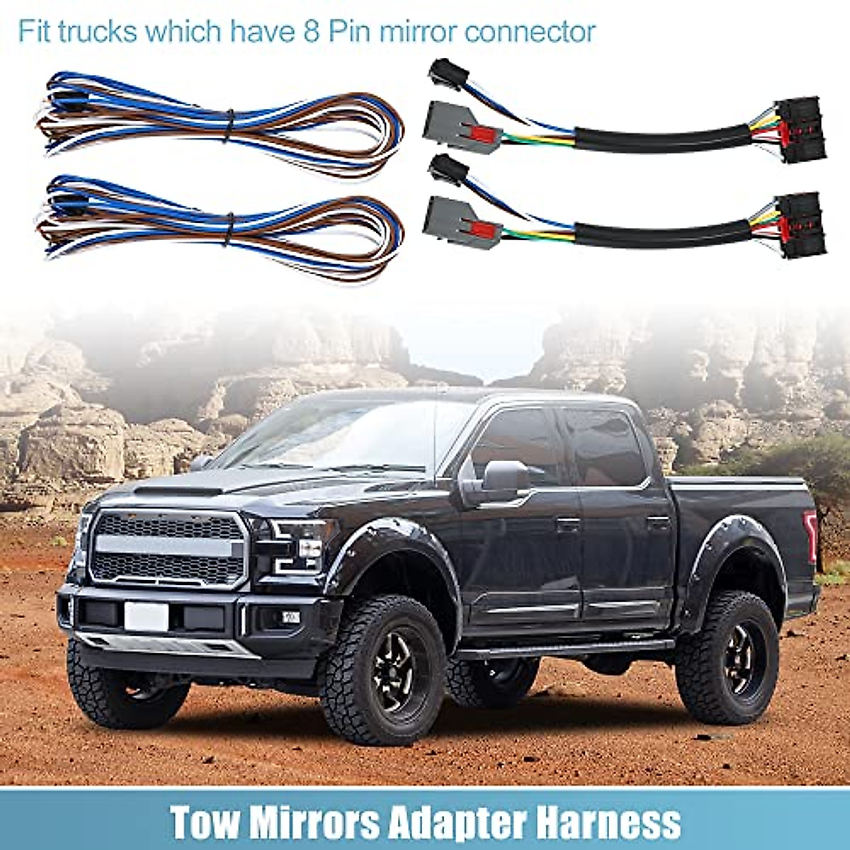 X AUTOHAUX 2 Set Tow Mirrors Wiring Harness Connector 8 Pin to 22 Pin for Ford F150 2015-2019 Trucks Tow Mirror Adapter Mirror Conversion Harness for Turn Signals Puddle Clearance Light