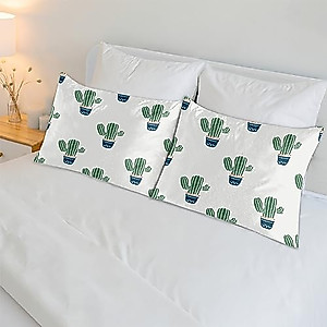 Cartoon Cactus Satin Pillow Cases Silk Satin Pillowcase for Hair and Skin Standard Set of 2 Super Soft Silk Pillowcase with Envelope Closure (20x26 in)