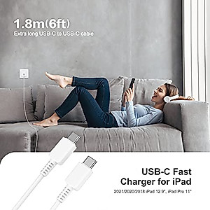 30W USB C Fast Charger, USB-C Power Adapter PD 3.0 GaN Charger for iPad Pro 12.9, 11 inch 2021/2020/2018, New Mini 6, Air 5th/4th, MacBook Air 13 12 inch, Google Pixel 6, 6ft USB C to C Cable(White)