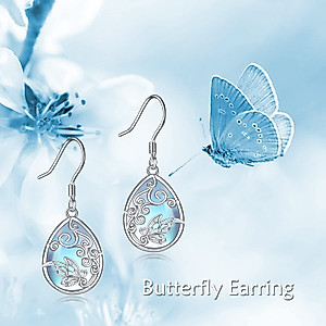 Butterfly Earrings Sterling Silver Moonstone Filigree Teardrop Dangle Earrings Butterfly Jewelry Gifts for Women