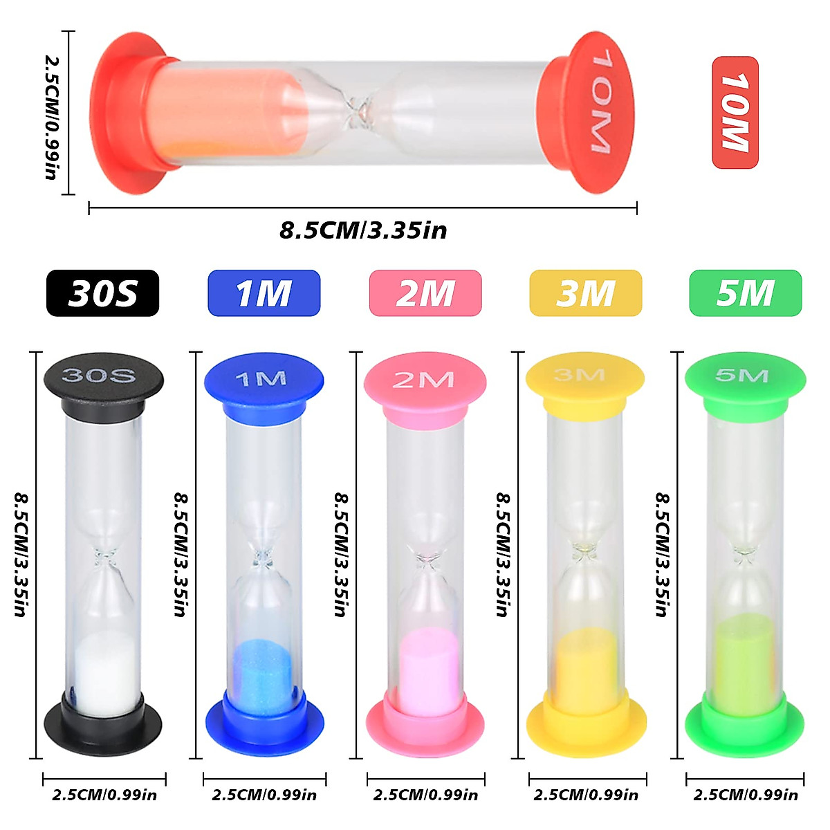 Sand Timer,6 PCS Plastic Hourglasses Timer,Colorful Small Sandglass Sand Clock Timer 30 Sec,1 Min,2 Mins,3 Mins,5 Mins,10 Mins Timer Clock,Sand Timers for Kids Brushing Teeth Games Classroom Home