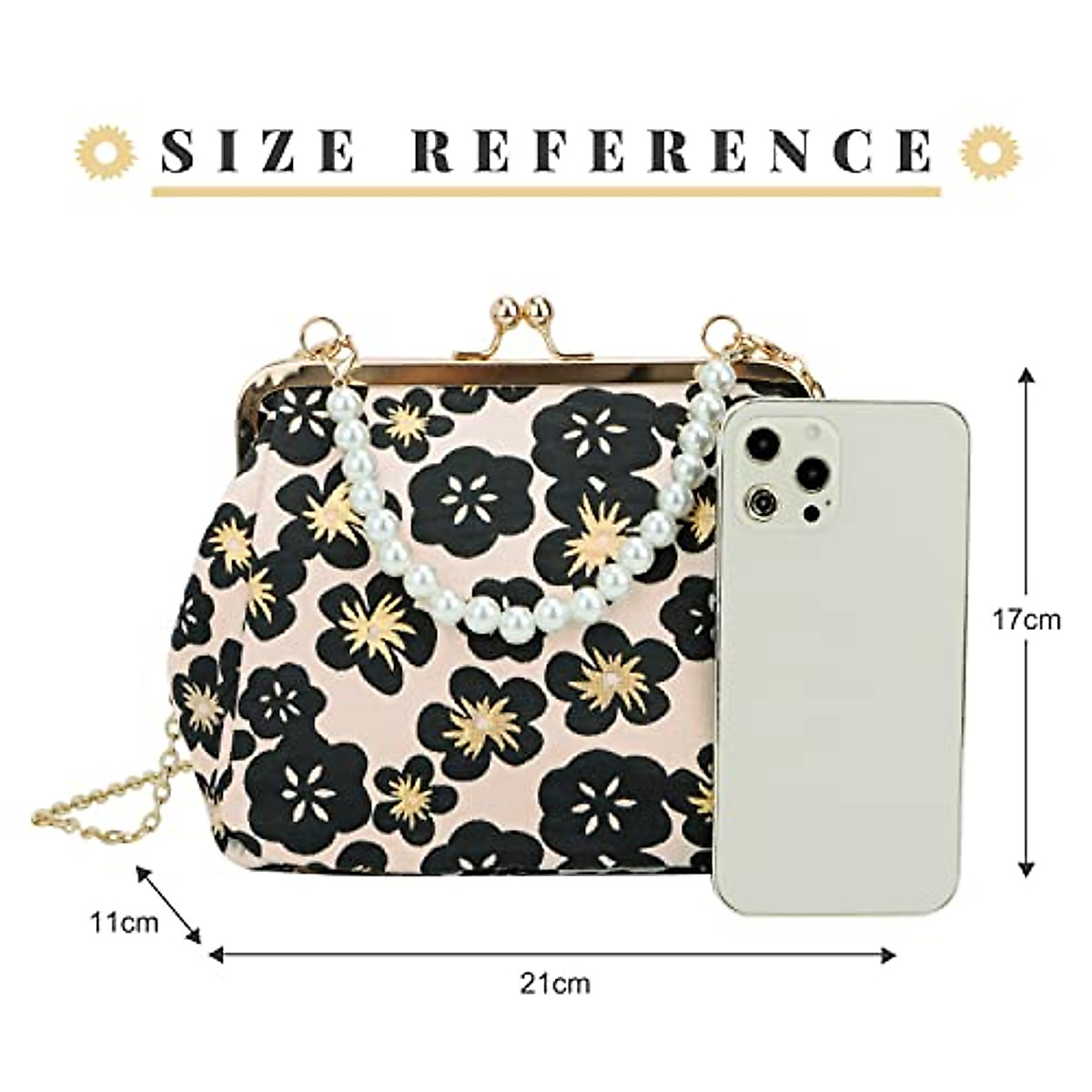 Oweisong Kiss Lock Shoulder Bag for Women Vintage Floral Top Handle Handbag Shell Satchel Purse Crossbody Tote