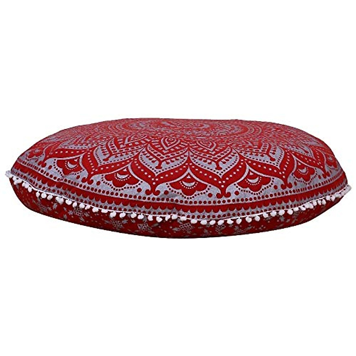 Maviss Home Floor Decor Round Mandala Pouf Cover | Floor Yoga Pillows Cover | Round Bohemian Meditation Cushion Cover | Round Pouf Cover | 32 Inch 80 cm Approx; Red Silver