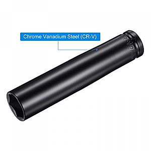 uxcell 1/2" Drive by 24mm Deep Impact Socket, Heat-Treated CR-V Steel 6" Length, 6-Point Metric Sizes 2 Pcs