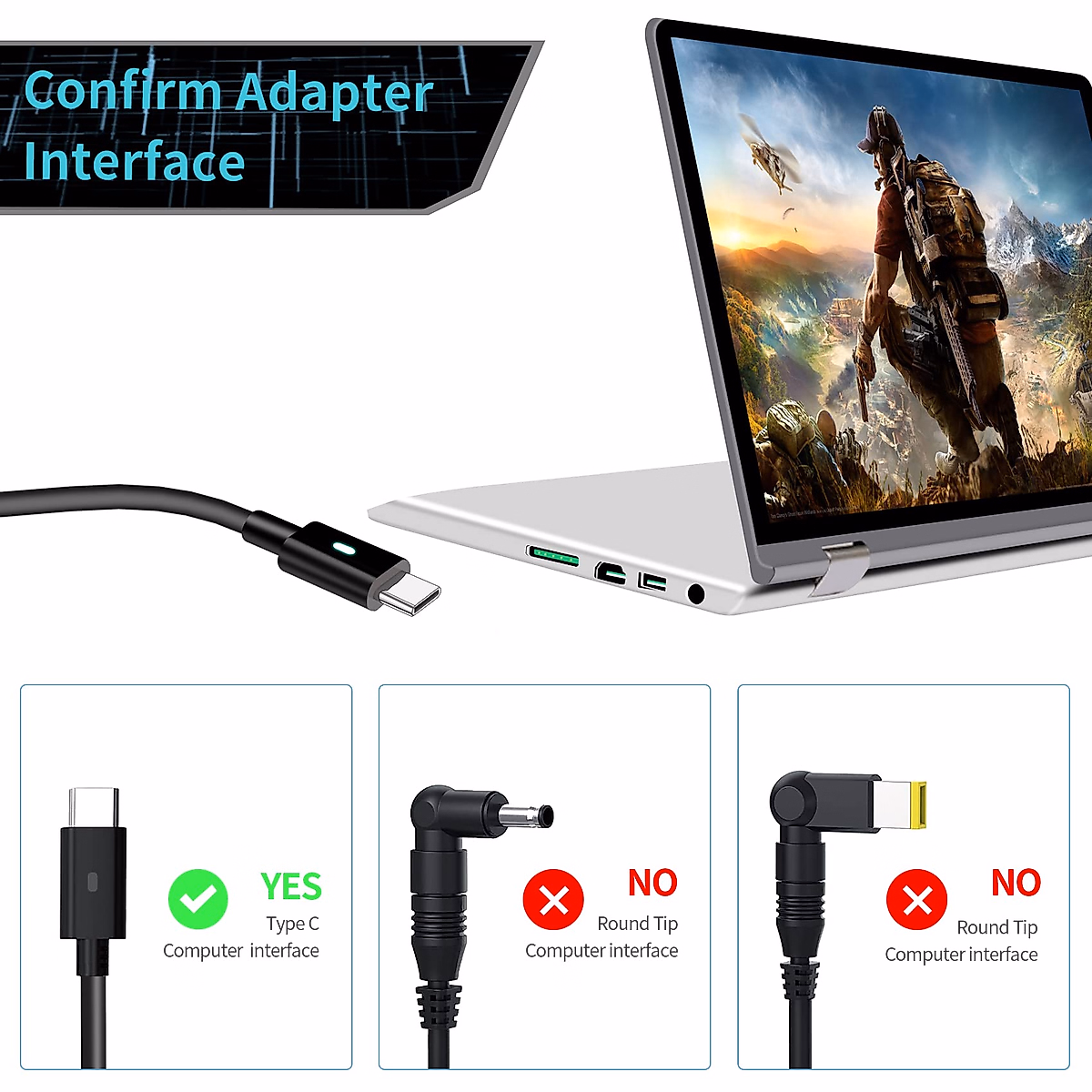 Charger for Dell Laptop Computer, 45W USB C Fast Power Adapter for Dell XPS 13 9360 9365 9370 9333 Latitude 7390 2in1 7370 5175 5285 5290 2in1, Inspiron 14 7437 5482, 0HDCY5,04RYWW