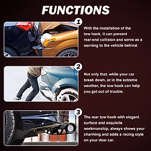 Xotic Tech Auto Aluminum JDM Rear Tow Hook Kit Racing Style Trailer Towing Ring Decoration Car Accessories, Universal Fit Car, Truck, SUV, Most Vehicles (Black)