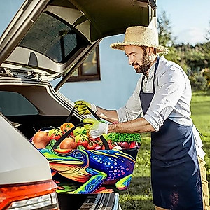 Reusable Grocery Bags Boxes Storage Basket, Red Eye Frog Pattern Collapsible Utility Tote Bags with Long Handle