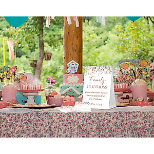 Baby Shower Games Family Traditions Sign, 1 Standing Sign and 50 Cards, Boho Floral Gender Neutral Decoration, Gender Reveal Party, Bridal Shower Favor Supplies-LT18