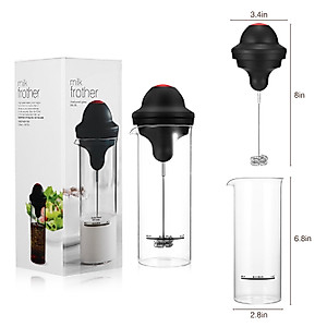 SHANGSKY Milk Frother Handheld with Stand, Milk Frother Battery Operated Coffee Frother for Cappuccino Latte Hot Chocolate, Portable Drink Mixer Electric Whisk Mini Frother with Cup 17 oz