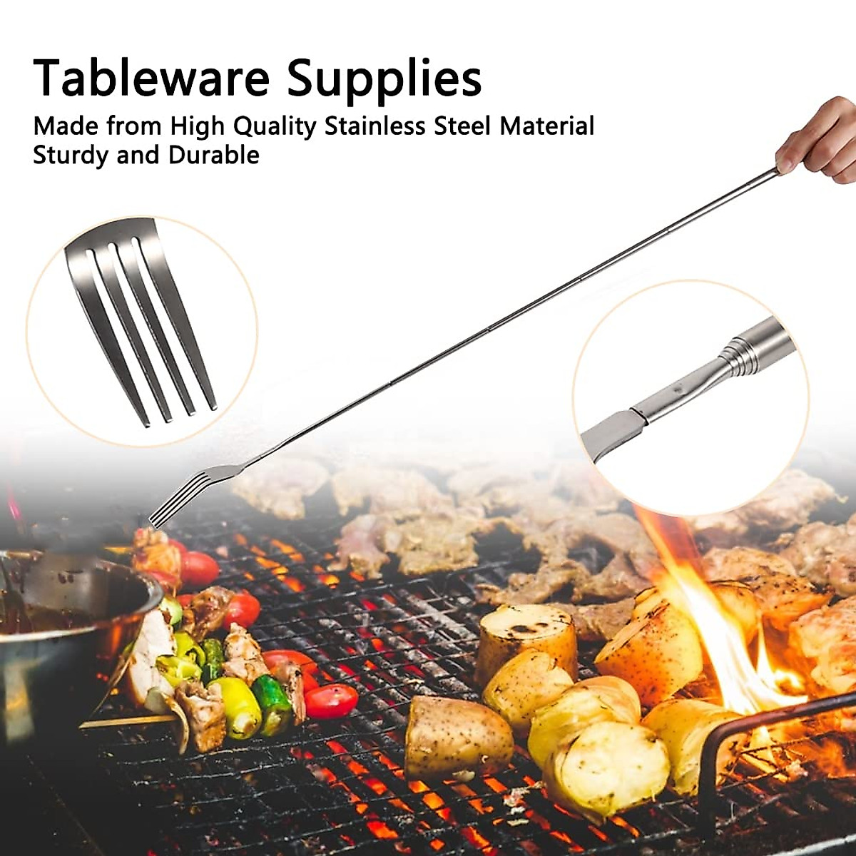 ORULA Telescopic Fork,Extendable Fork,Extending Fork,64cm Long Stainless Steel Retractable Fork Extendable Dinner Fruit Dessert Fork 8.7~25.4in