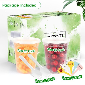 [50 Pack, 2 Size] Food Storage Containers with Lids,16oz, 32oz Plastic Airtight Deli Food Containers w Spoons, Microwave Freezer Food Container, BPA-Free Dishwasher Leakproof Clear Takeout Meal Preps