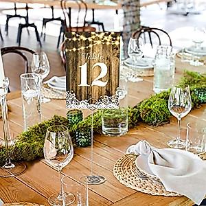 1-12 Wood Lights Table Number Double Sided Signs Rustic Calligraphy Printed Numbered Card Paper Wedding Seating Chart Table Decoration Restaurant Reusable Reception Centerpieces for Tables, 4 x 6 Inch