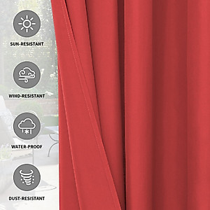 Easy-Going 100% Waterproof Outdoor Curtains Windproof Weatherproof Porch Curtains, Premium Thick Outdoor Privacy Grommet Top Panels for Patio, Gazebo and Pergola, 2 Panels, 54x96 inch, Red