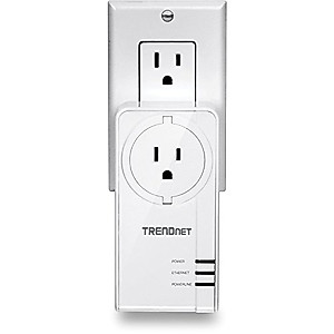 TRENDnet Powerline 1300 AV2 Adapter with Built-in Outlet Adapter Kit, Includes 2 x TPL-423E Adapters, IEEE 1905.1 & IEEE 1901, Gigabit Port, Range Up to 300m (984 ft), White, TPL-423E2K