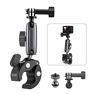 TELESIN Camera Clamp Handlebar Bike Mount 360° Double Ballhead Magic Arm with 1/4"-20 Thread for Motorcycle Monitor Canon Nikon DSLR/Gopro/LED Lights/Ronin-M/Ronin MX/Freefly MOVI