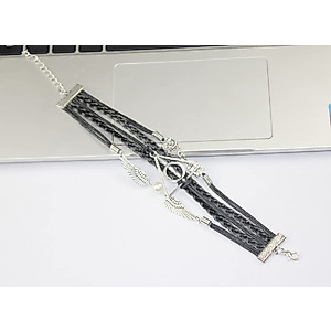 Handcrafted Harry Potter Bracelet, Antique Silver Harry Potter, Bead,Owls, Wings Charm Black Leather Bracelet Wristband Jewelry Gift