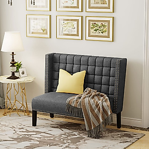 Andeworld Modern Loveseat Settee Bench Sofa Couch, Upholstered Banquette Dining Bench with Back for Dining Living Room Hallway or Entryway Seating,Slate