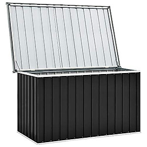 Queen.Y 239 Gallon Garden Deck Box, Galvanized Steel Storage Box for Oudoor, Organization and Storage Box for Patio Furniture, Pool Accessories, Toys, Tools, Black