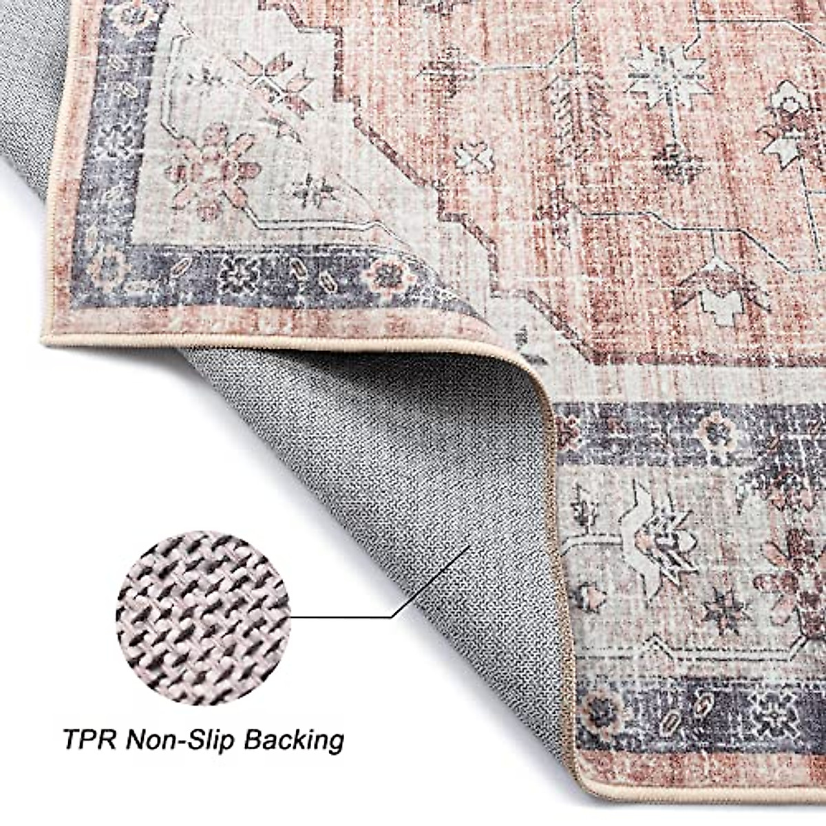 Valenrug Pink Washable Rug - Non-Slip Soft 5x7 Area Rugs, Stain Resistant Antique Rugs for Living Room, Foldable Vintage Bedroom Rug(5'x7', TPR35-Pink)