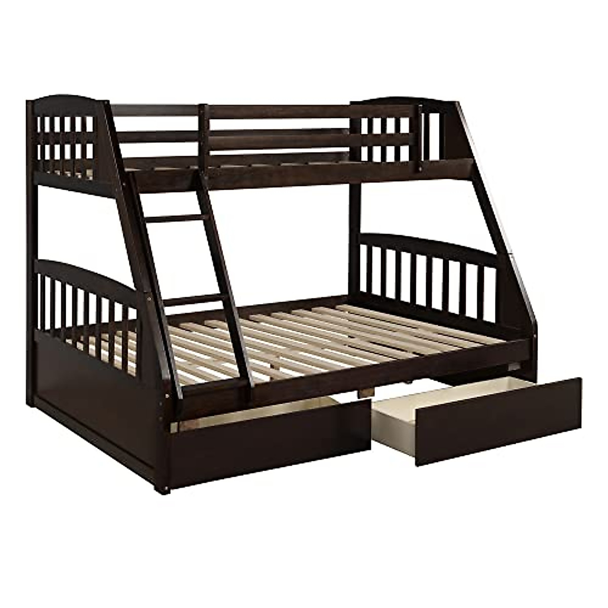 Harper & Bright Designs Twin Over Full Bunk Bed with Two Storage Drawers, Solid Wood Bunk Bed for Kids, Teens, Adults, Espresso