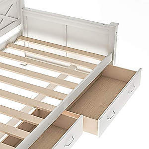Bellemave Twin Daybed Frame with Storage Drawers,Wood Platform Beds Captain Sofa Bed for Kids,Bedroom,Living Room(Cream White)