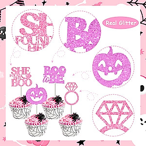 JOYMEMO 36 Pcs Halloween Bachelorette Cupcake Toppers Pink Purple - She Found Her Boo Bridal Shower Decorations, Boo to Be Cake Decorations for Engagement Party