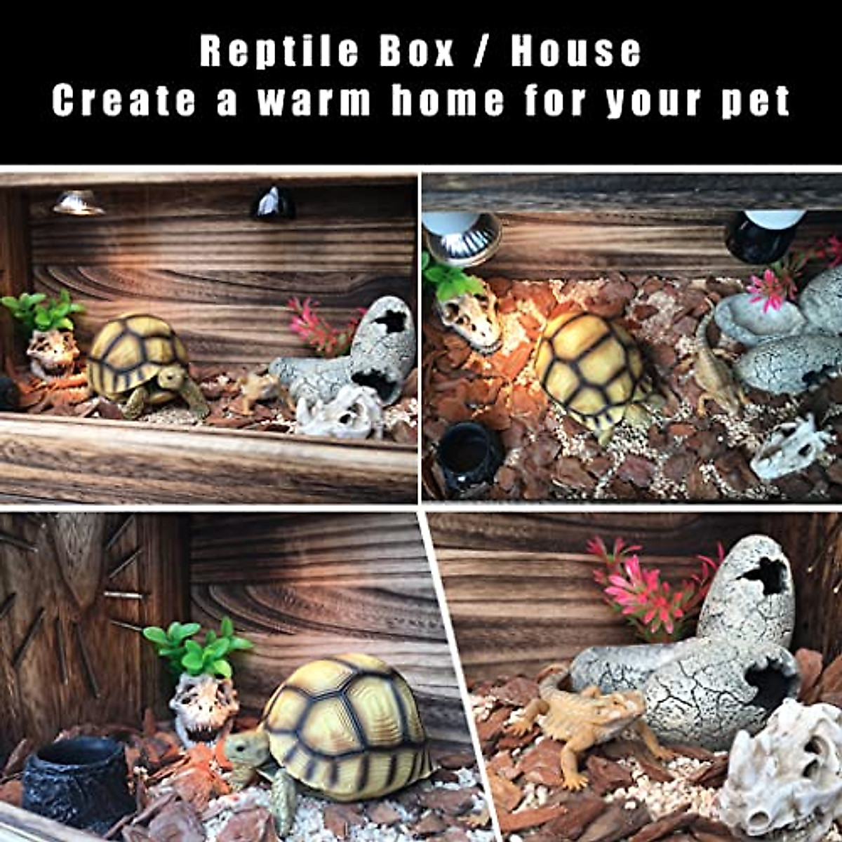 Reptile Wooden Terrarium, Habitat Tank for Lizard Snake Bearded Dragon Hamster, 23.6"x 15.7" Small Animal Enclosure, Transport Box Cage, Front Sliding Door, Sun Roof, Side Screen Ventilation