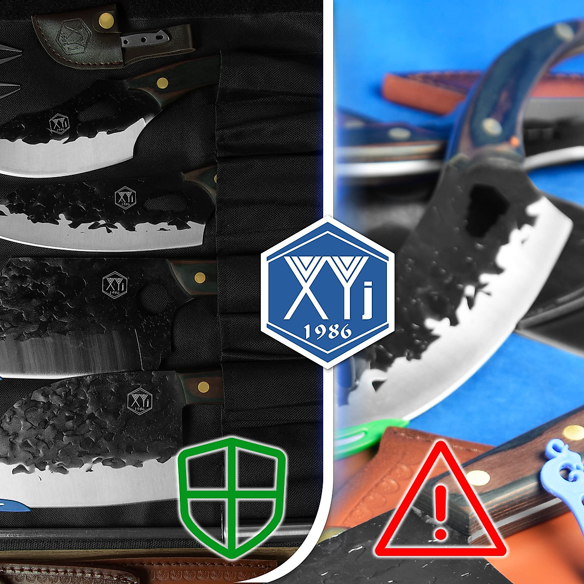 XYJ Authentic Since1986,Professional Knife Sets for Master Chefs,Camping Chef Knife Set with Bag,Sheath,Culinary Kitchen Butcher Meat Knives,Slicing Cooking Cutting,Full Tang,High Carbon Steel