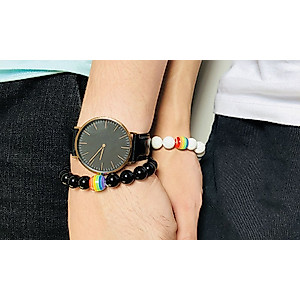 Black Agate and White Howlite Rainbow Gay Pride Relationship Beaded Bracelets Equality Jewelry,Couples Gay Wedding Gift