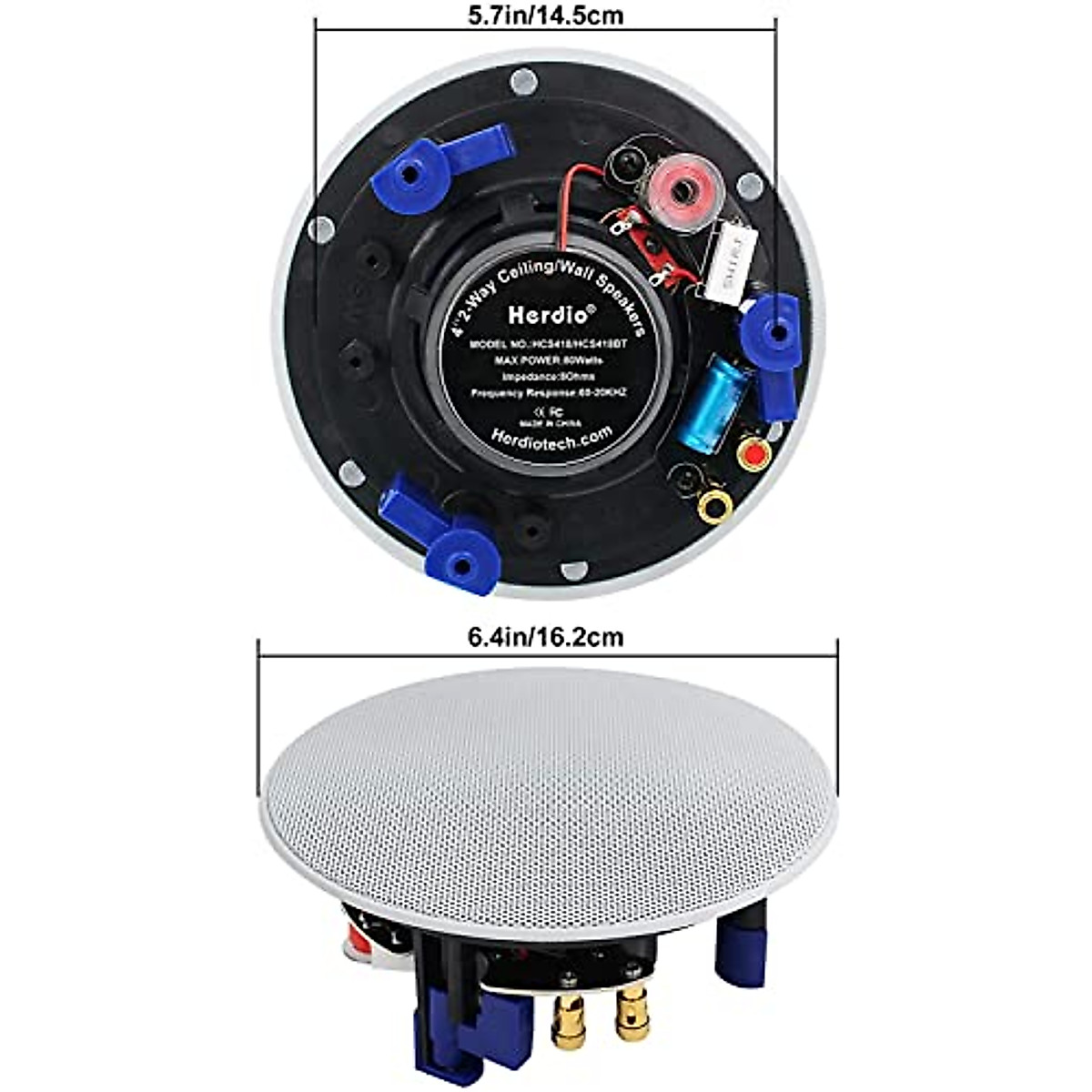 Herdio 320 Watts 2 Way Flush Mount Ceiling Speakers 4 Inches Perfect for Bathroom, Kitchen,Living Room,Office 4 Speakers