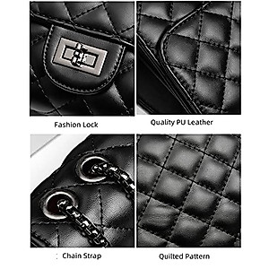 CEDDEOS Quilted Black Crossbody Bags Purses for Women, Small Handbags PU leather Shoulder Ladies Stylish Clutch Satchels Evening bag with Chain Strap