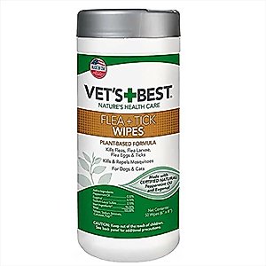Vet's Best Flea and Tick Wipes for Dogs and Cats - Flea Treatment for Cats and Dogs - Plant-Based Formula - Certified Natural Oils - 50 Count