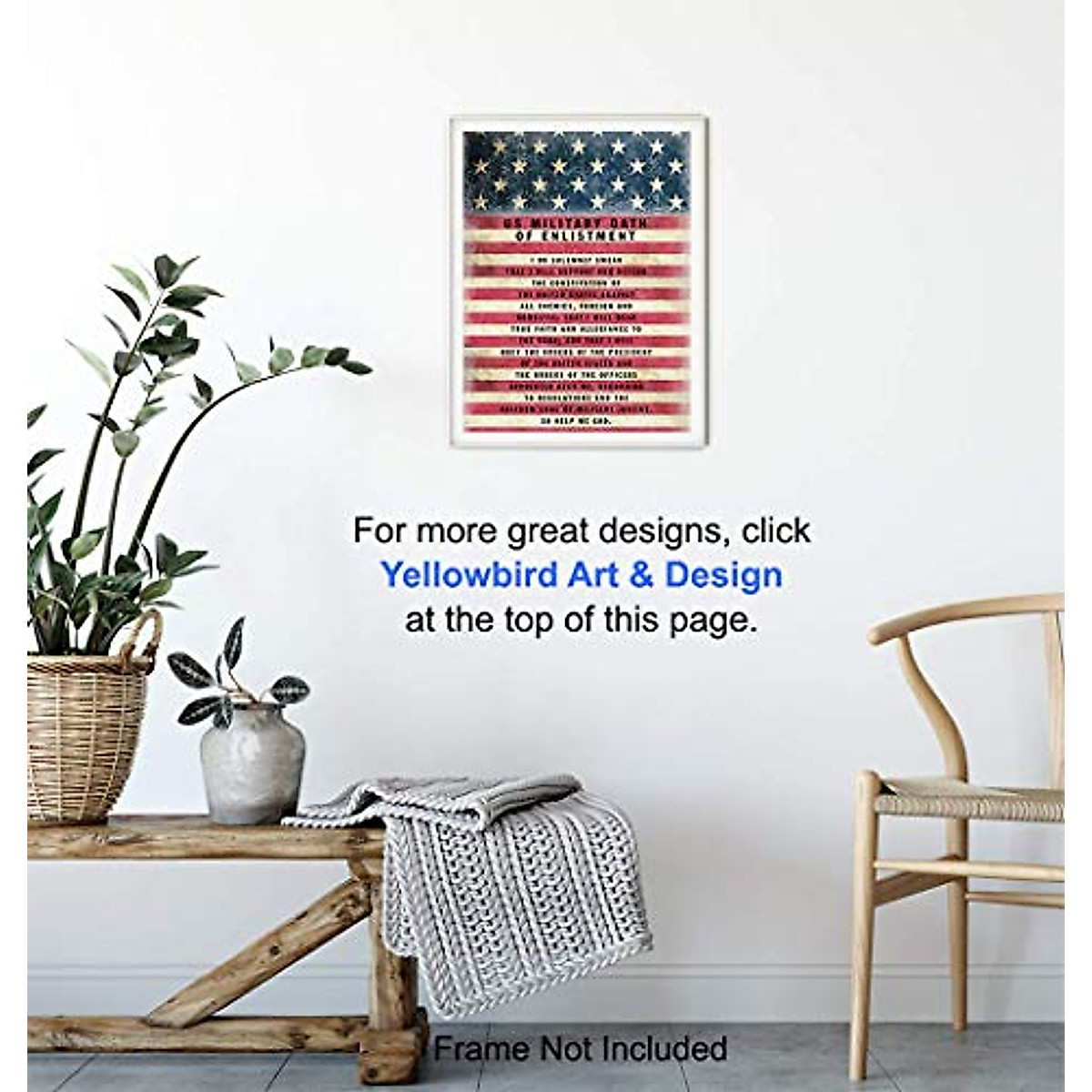 Military Oath of Enlistment - Patriotic American Flag Wall Art Decor, Decoration - Gift for Soldiers, Army, Navy, Air Force, Marines, Coast Guard, Veterans, Vets-UNFRAMED Poster Print 8x10 Photo