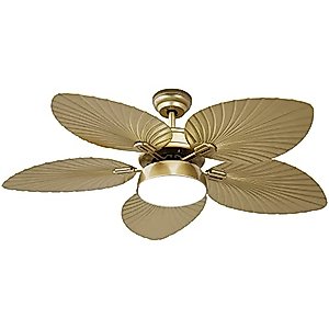 YITAHOME Tropical Ceiling Fans with Light and Remote, 52 Inch Fan Light with Memory Function, Lights Colors Changing, Quiet Motor, Timer, Palm Leaf Blades for Outdoor/Indoor - Gold