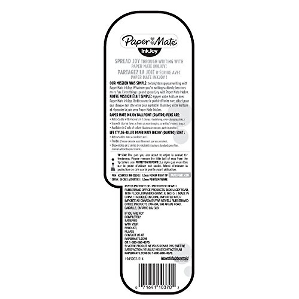 Paper Mate InkJoy Quatro Retractable Ballpoint Pen, Medium Point, Business Ink Colors, 1 Pack (1945903), Packaging may vary