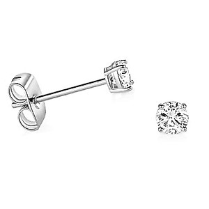 14k White Gold Solitaire Round Tint Cubic Zirconia Small CZ Stud Earrings with 14k Gold butterfly Push-backs (3mm)