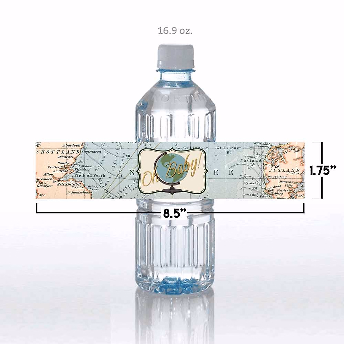 Adventure Awaits Gender Neutral Baby Shower Waterproof Water Bottle Sticker Wrappers 20 Wrap Around Labels Sized 1.75" x 8.5" by AmandaCreation