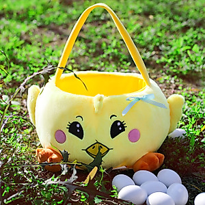 JOYIN Large Easter Plush Chicken Basket, 3D Chicken Basket with Handles for Baby Girls Boys Easter Egg Hunting, Party Supplies, Decorations, Gifts Kids