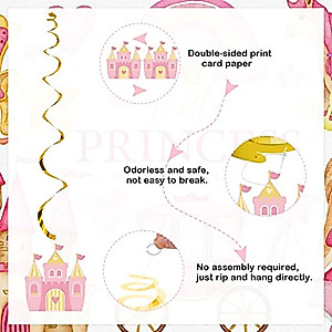 K KUMEED Princess Party Decorations,Pink Gold Princess Hanging Swirls,1st Birthday Princess Decorations for Girls,Cute Bow Crown Foil Ceiling Decorations for First Princess Party Supplies