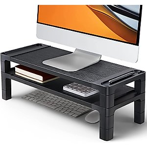 HUANUO Monitor Stand Computer Riser, Monitor Stand for Desk with Adjustable Height and 2 Platforms, Ergonomic Computer Riser, Monitor Riser for Laptops and Monitors, HNMS04