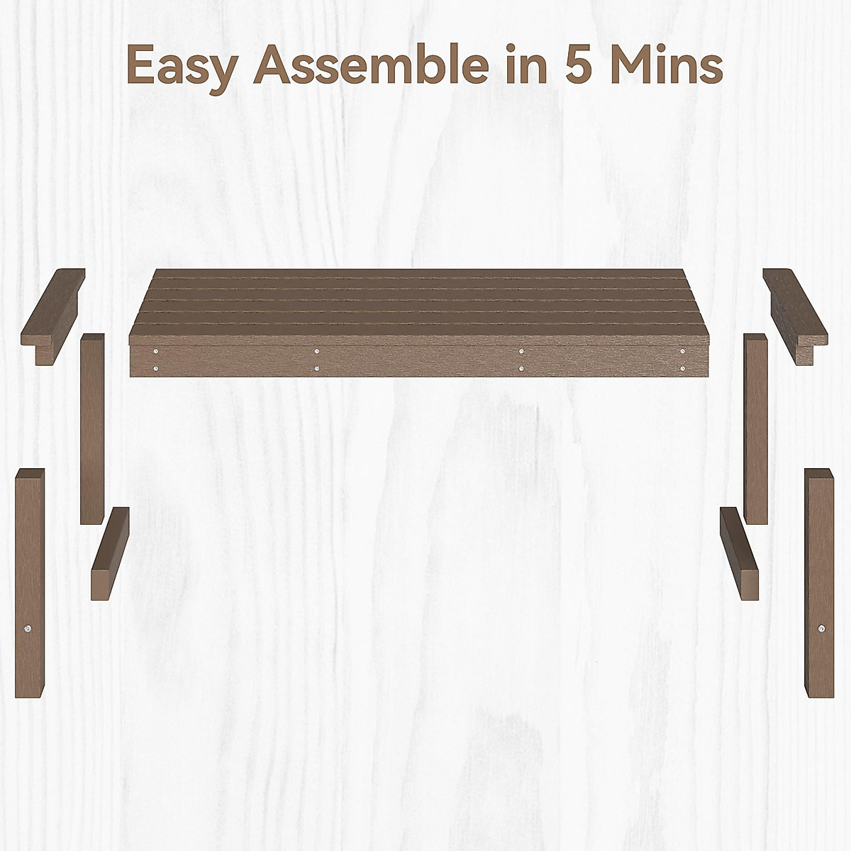 EFURDEN Outdoor Bench, 48’’ All Weather and Fade Resistant Knight Bench, 2-Person HDPE Garden Bench, Low Maintenance Patio Bench for Garden, Porch and Patio, Brown