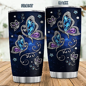 Wassmin Butterfly Tumbler Butterflies Gift For Women Girls Teen Jewelry Drawing Style Stainless Steel Insulated Tumblers Coffee Travel Mug 20oz Cup With Lid Birthday Christmas Presents